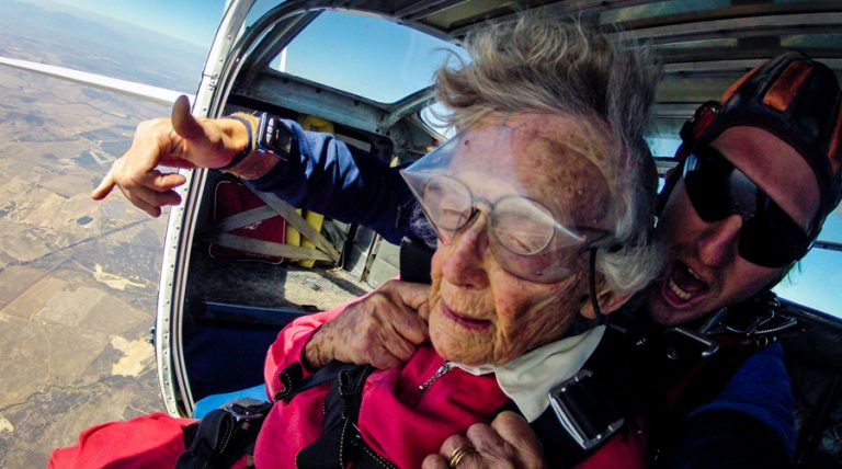 This 100-year-old woman celebrated a century by skydiving and swimming ...