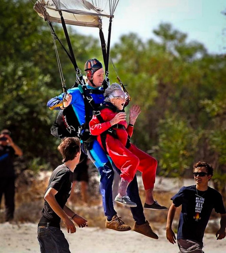This 100-year-old woman celebrated a century by skydiving and swimming ...